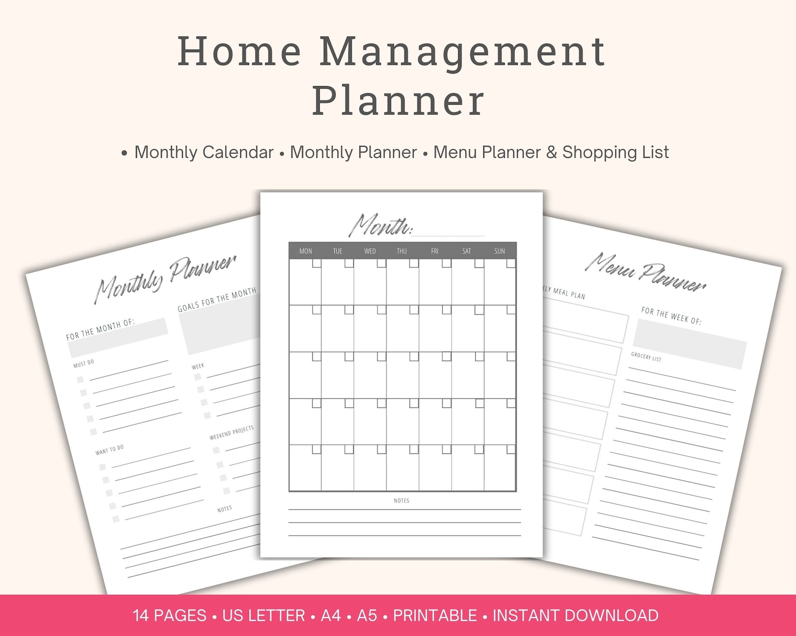 Home Management Planner Printable Bundle, Meal Planning, Chore Chart ...