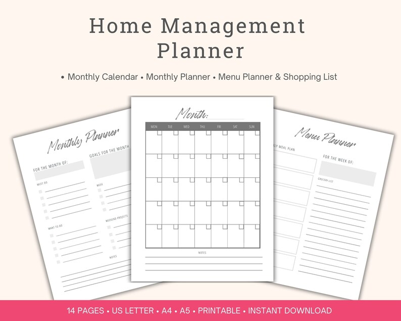 Home Management Planner Printable Bundle, Meal Planning, Chore Chart ...
