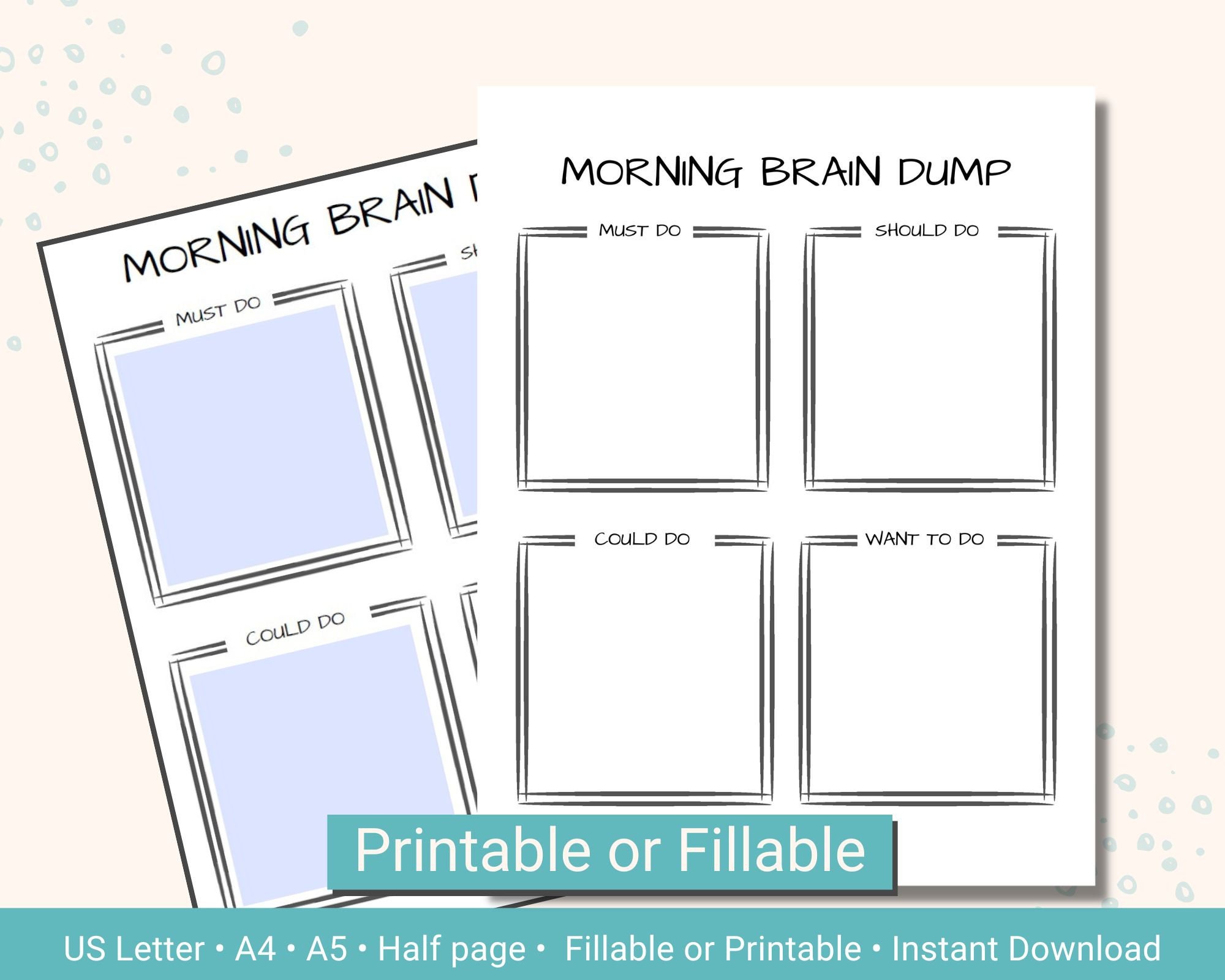 Morning Brain Dump, Fillable or Printable, Productivity Planner, ADHD ...