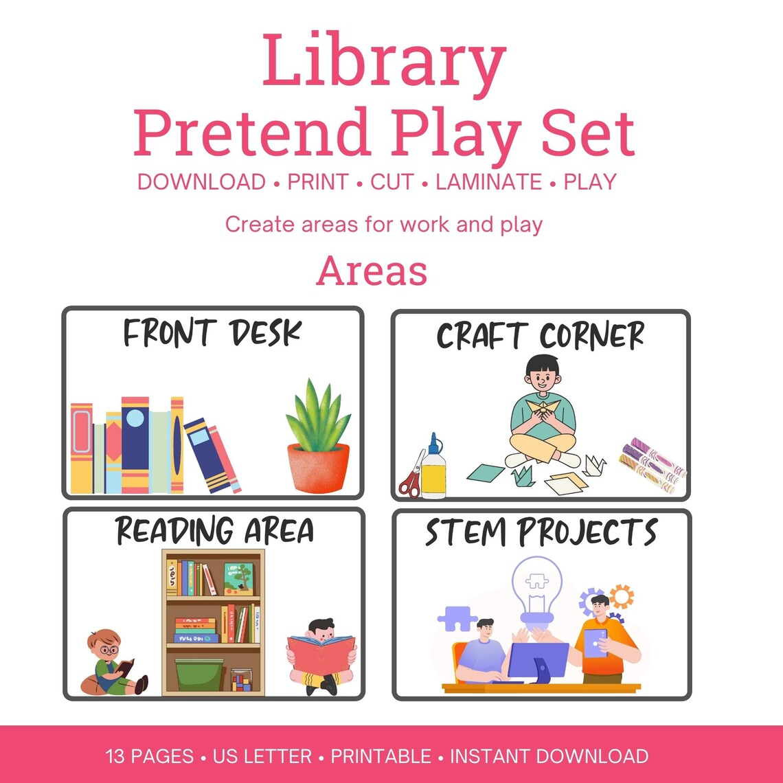 Library Printable Dramatic Play Kit for Kids, Creative Library Pretend ...