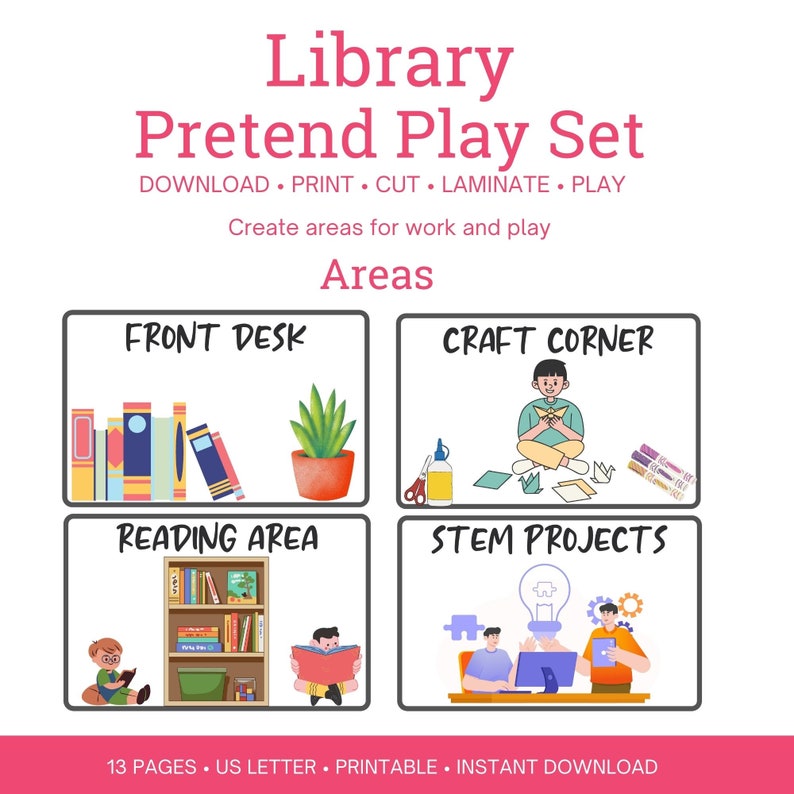 Library Printable Dramatic Play Kit for Kids, Creative Library Pretend ...