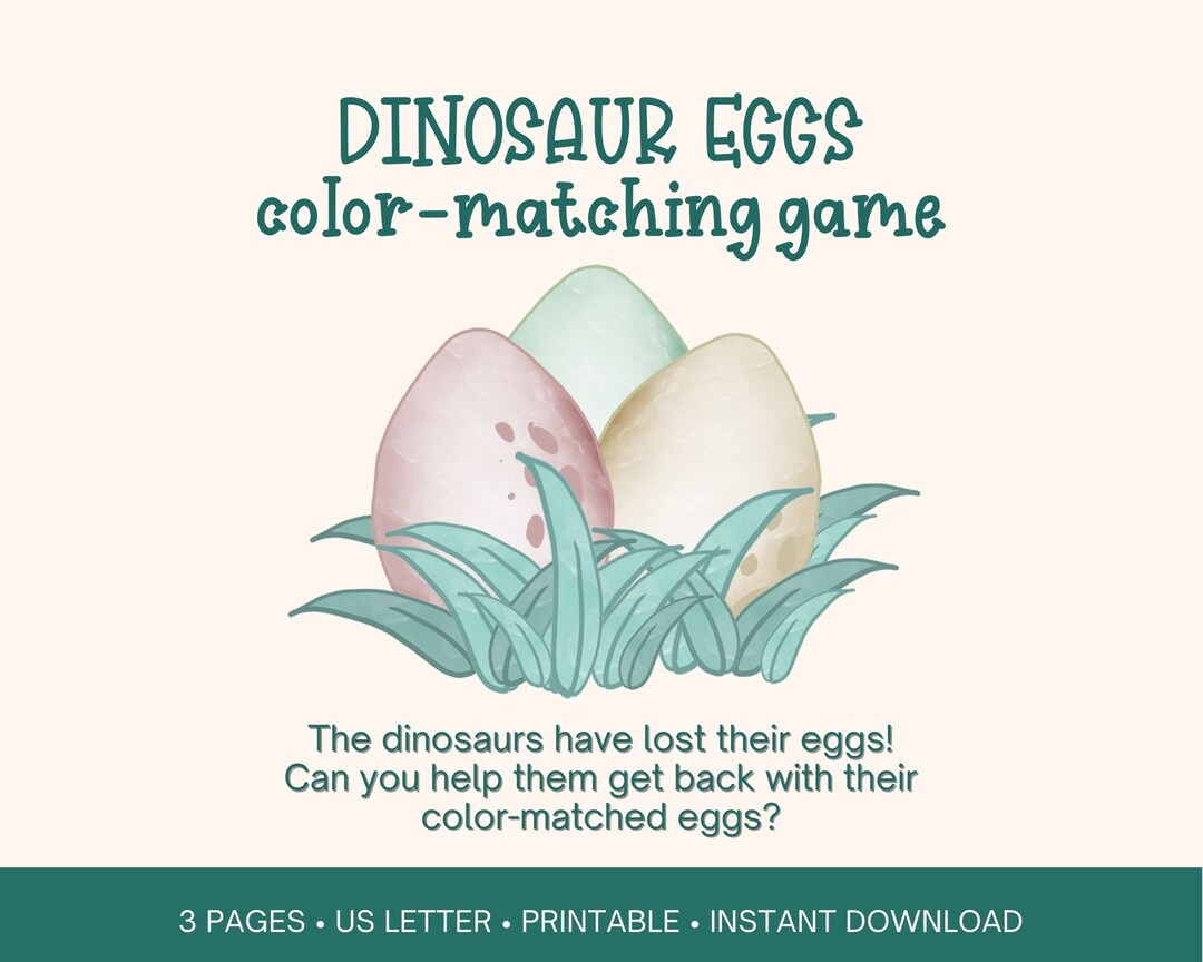 Dinosaur and Eggs Printable Color Matching Game for Kids, Preschool ...
