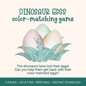Dinosaur and Eggs Printable Color Matching Game for Kids, Preschool ...
