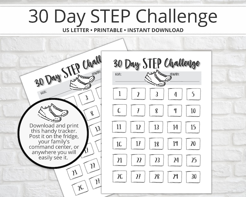 30 Day Step Challenge Printable, Fitness Challenge Printable, Walking ...