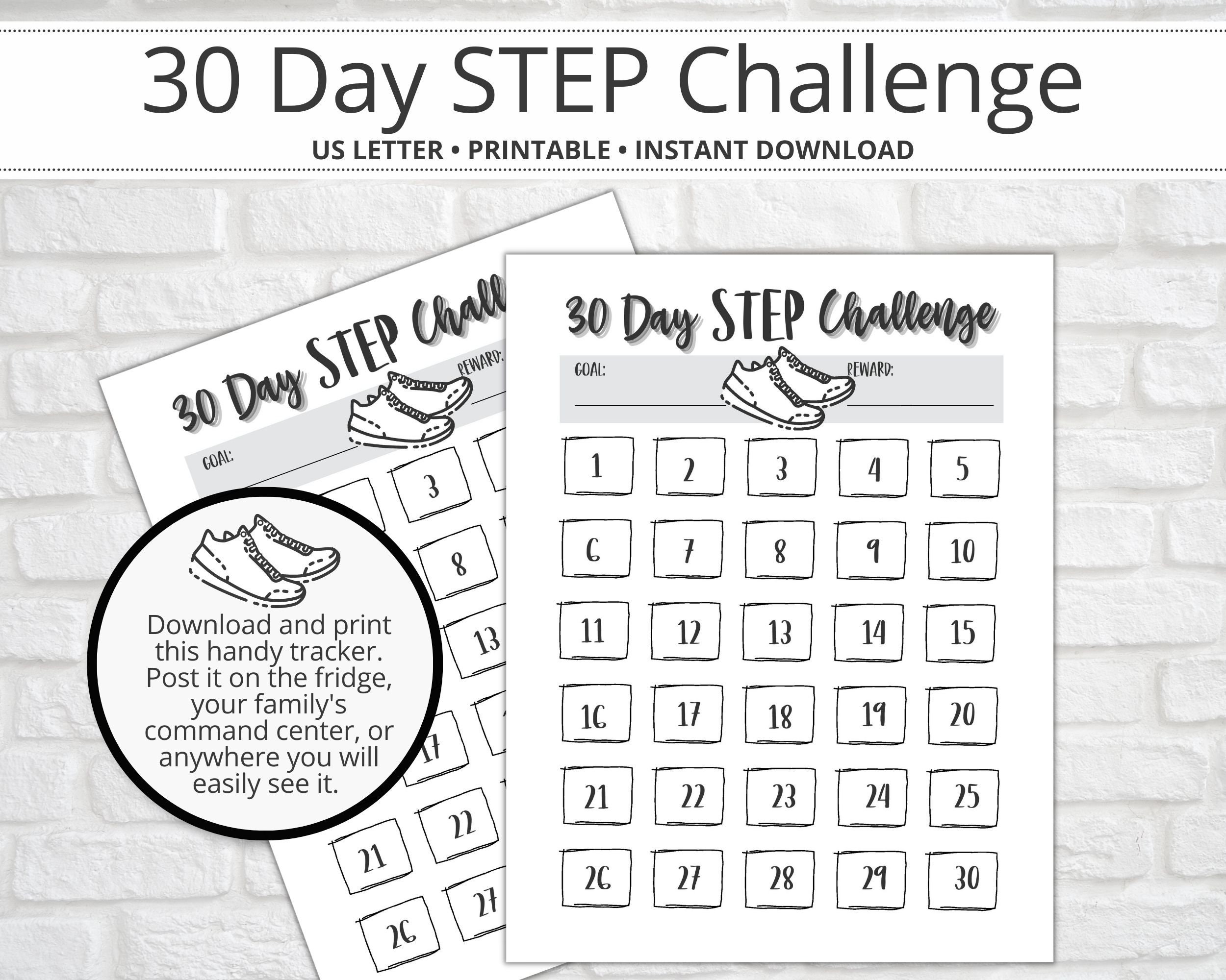 30 Day Step Challenge Printable, Fitness Challenge Printable, Walking ...