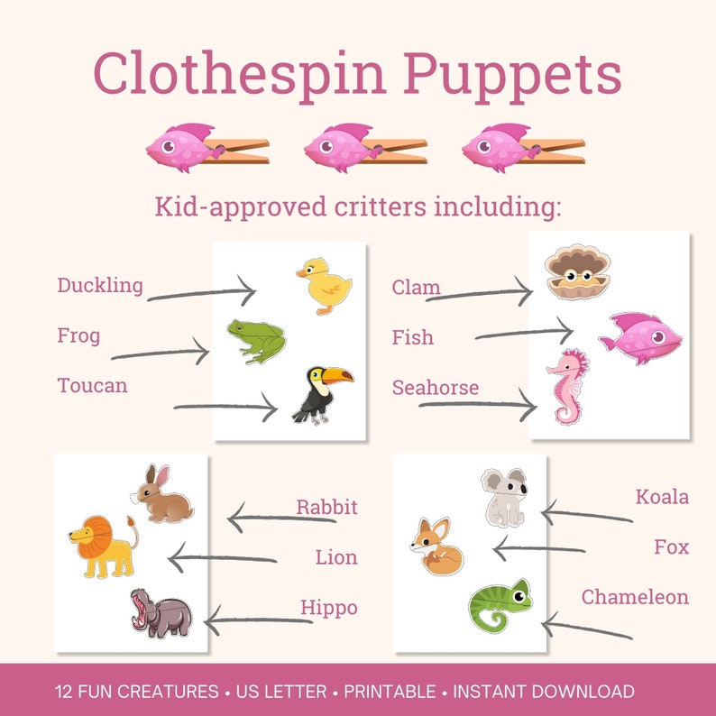 Clothespin Puppets, Printable Kids Craft, Craft for Kindergarten ...