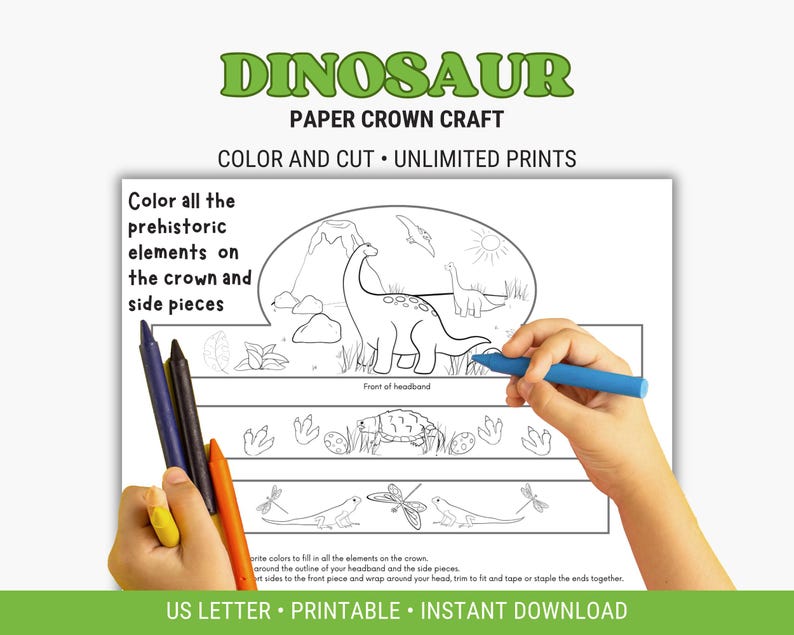 Dinosaur Paper Crown, DIY Coloring Craft (PDF) - Etsy