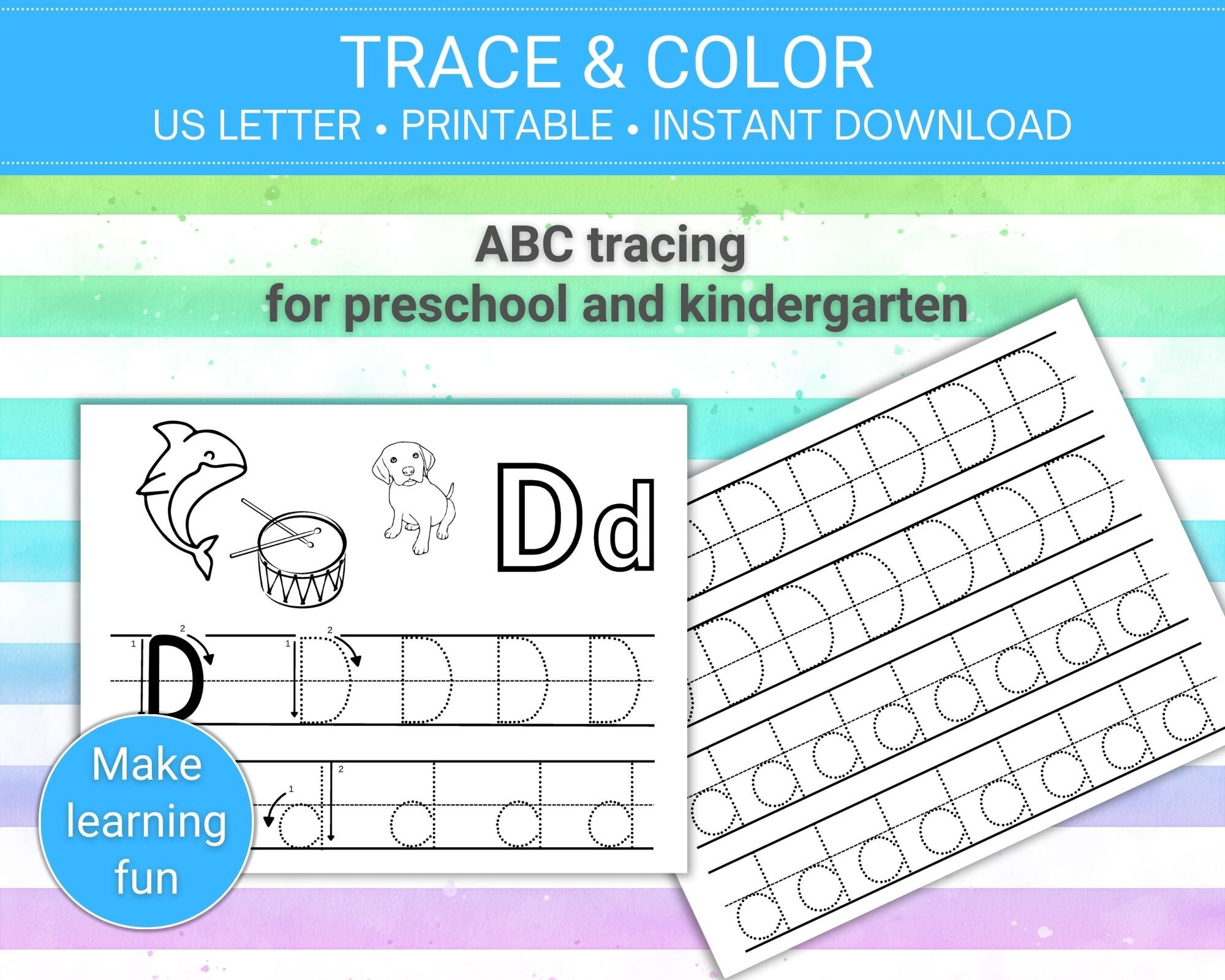 Trace and Color Printable Alphabet Workbook, Hand Lettering Practice ...