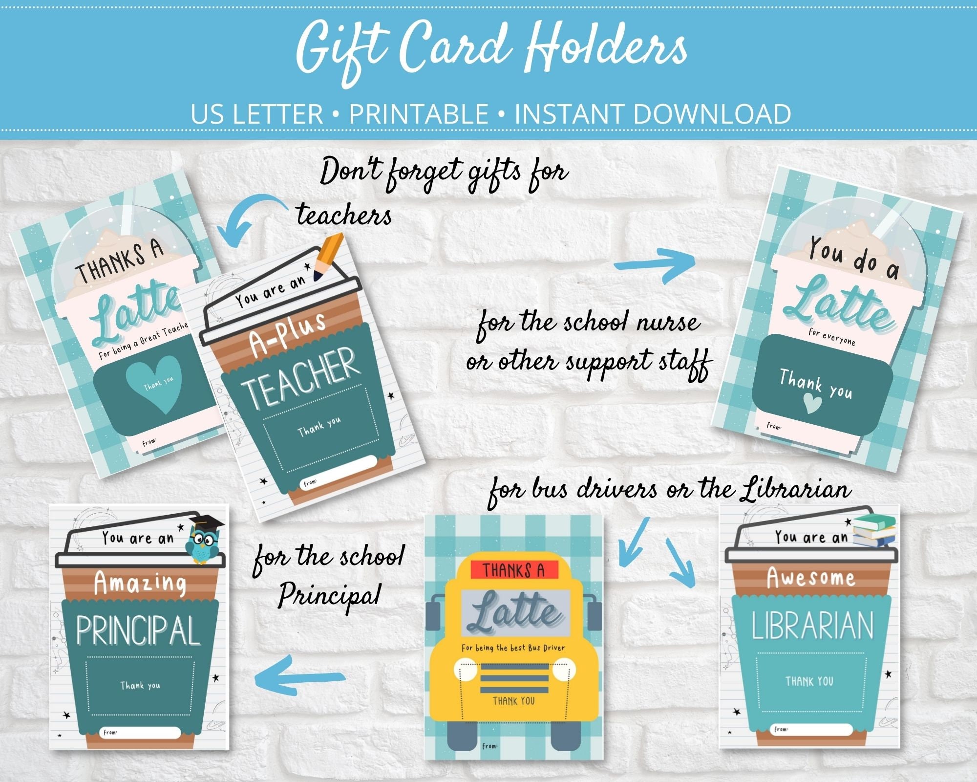 Gift Card Holders Printable for Teachers and School Staff Bundle ...