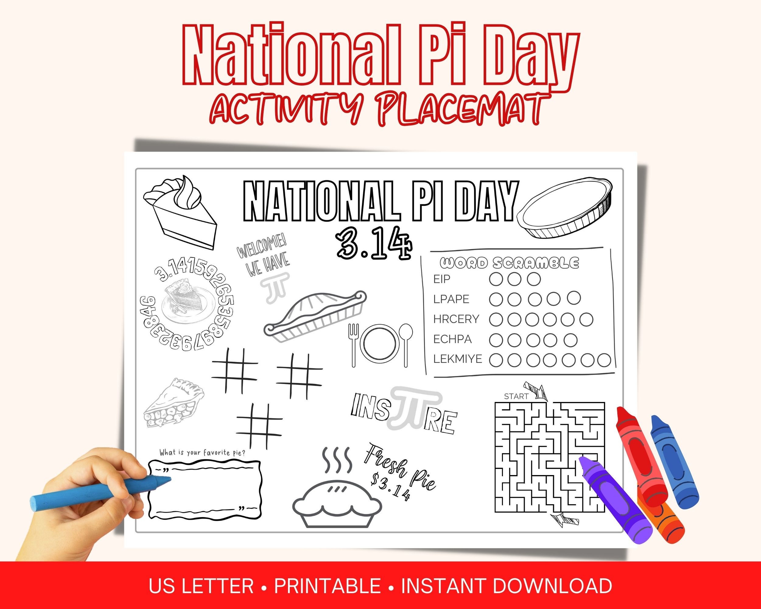 National Pi Day Printable Activity Placemat, Pi Day Party Coloring ...
