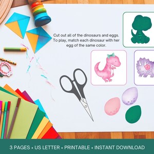 Dinosaur Eggs Color Matching Game, Printable Preschool Activity (PDF ...