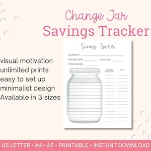 Printable Savings Tracker, Change Jar Savings Tracker, Savings ...