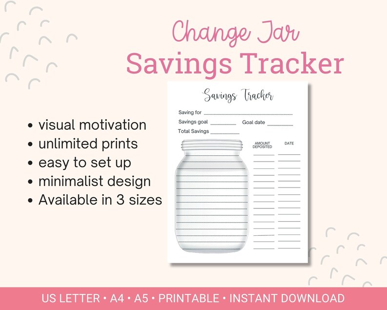 Printable Savings Tracker, Change Jar Savings Tracker, Savings ...