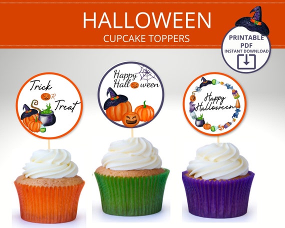 Halloween Cupcake Toppers Printable Treat Bag Tags Halloween - Etsy