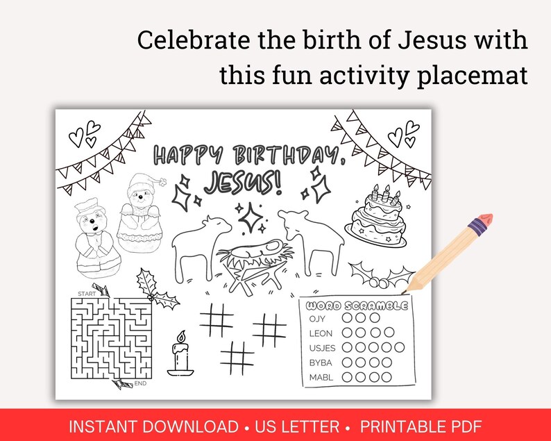 Happy Birthday Jesus Activity Sheet, Christmas Craft (PDF) - Etsy