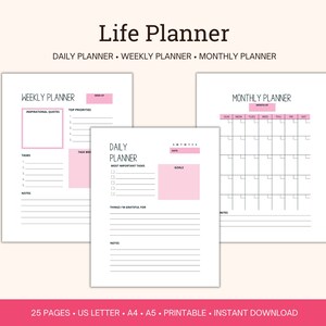 Life Planner Printable Pink Minimalist, Life Binder, All-in-one Planner ...