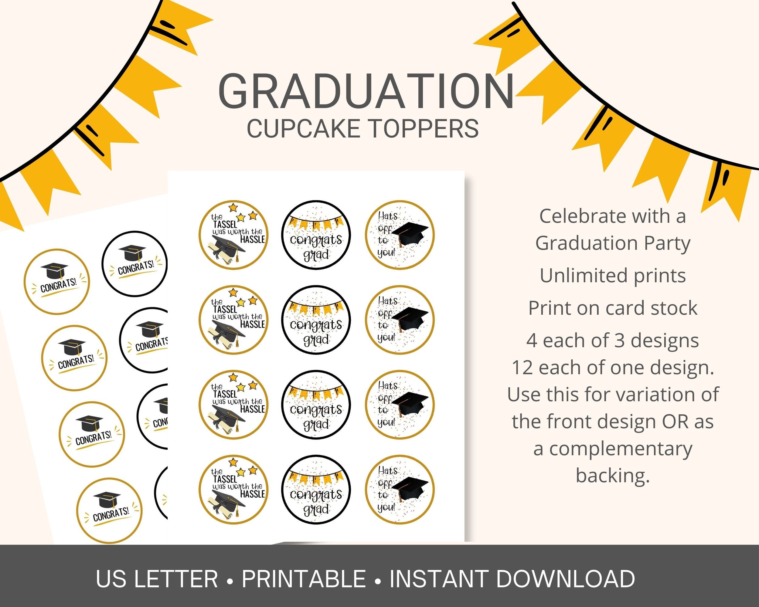 Graduation Printable Cupcake Toppers, Graduation Party Decor ...