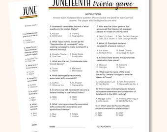 Juneteenth Trivia Game, Printable Black History Quiz, Juneteenth Game ...