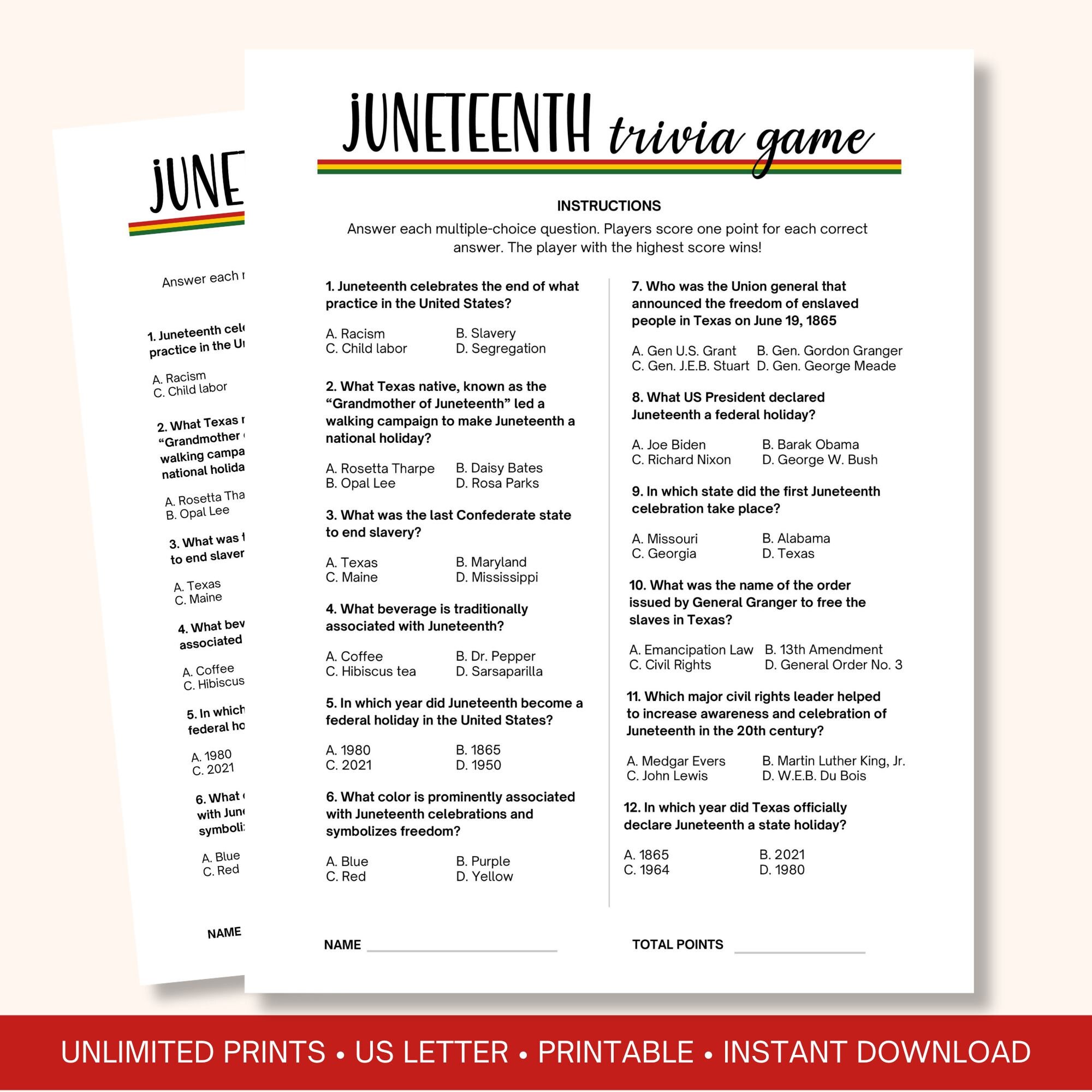 Juneteenth Trivia Game Printable, Black History Quiz, Juneteenth Game ...