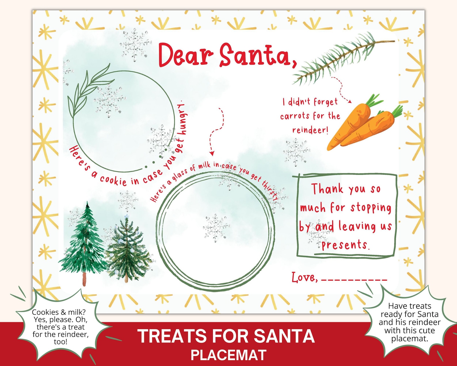 Treats for Santa Printable Placemat, Cookies and Milk Santa Placemat ...
