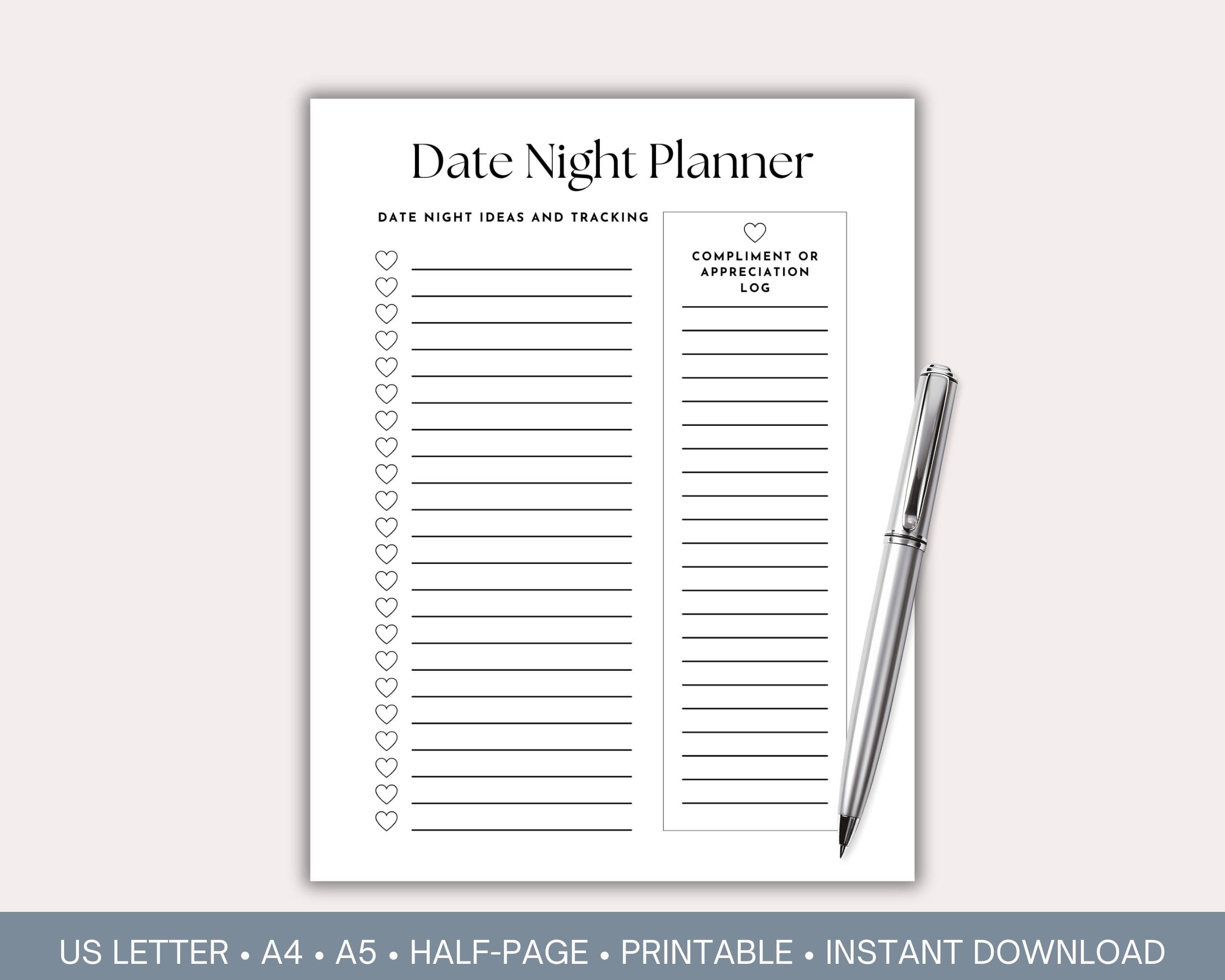 Date Night Planner Printable, Couples Connection Activities (digital ...
