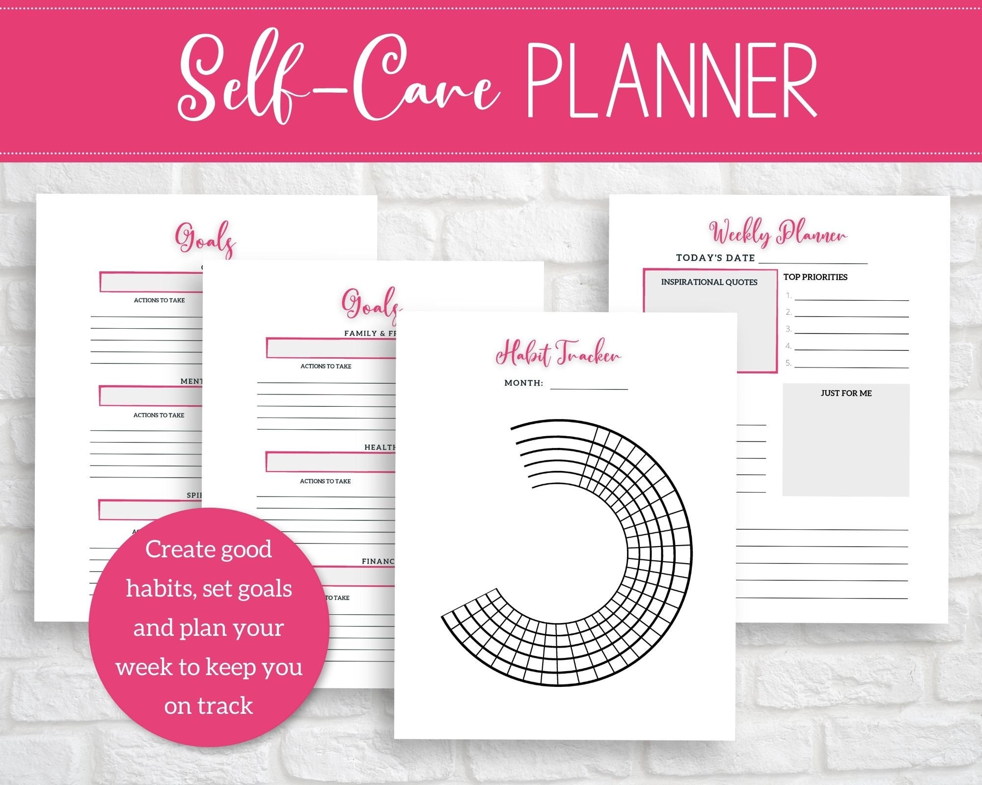 Self-care Planner Printable Bundle, Self-care Workbook, Habit Tracker ...