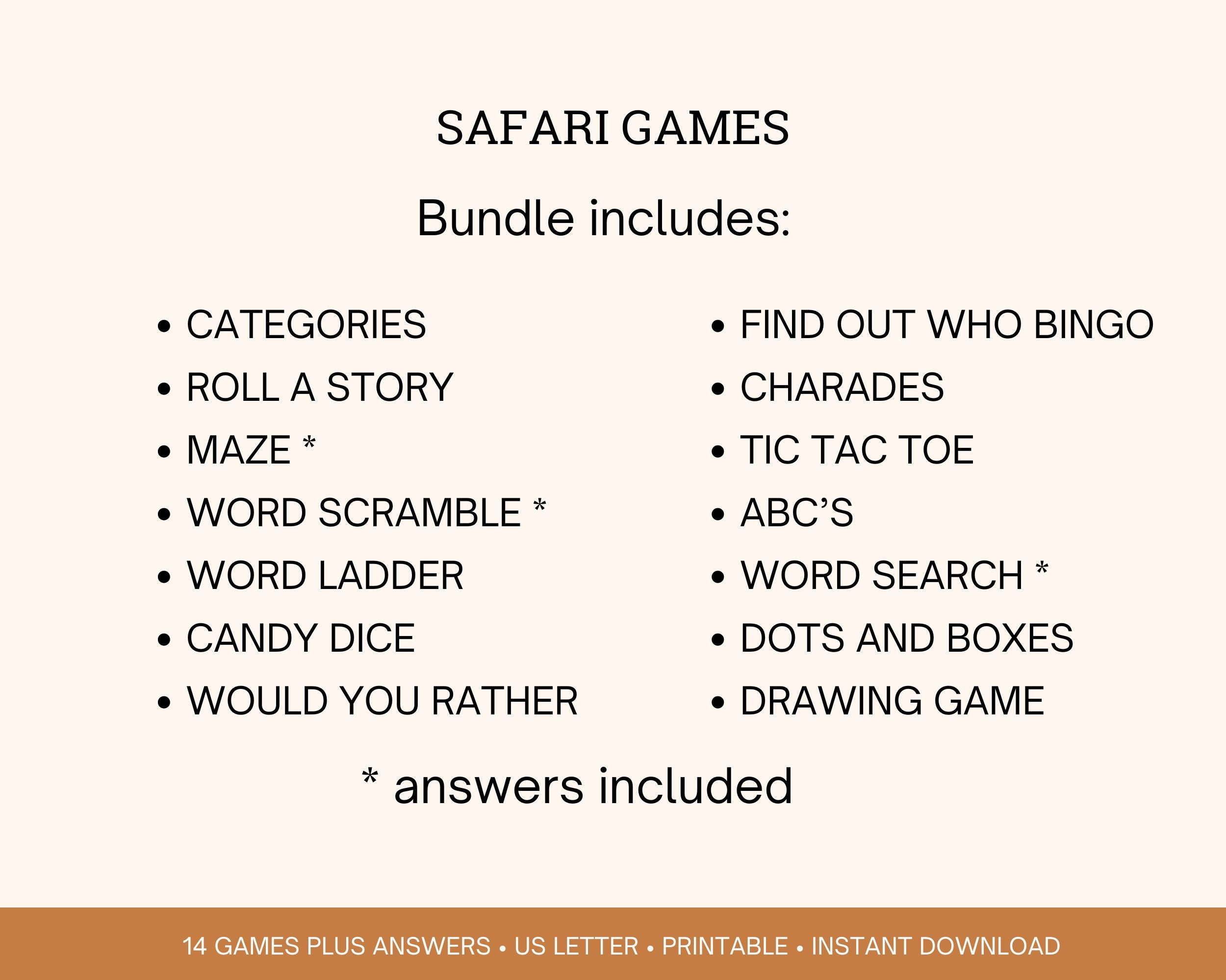 Safari or Jungle-themed Birthday Printable Games Suitable for 9-12 Year ...