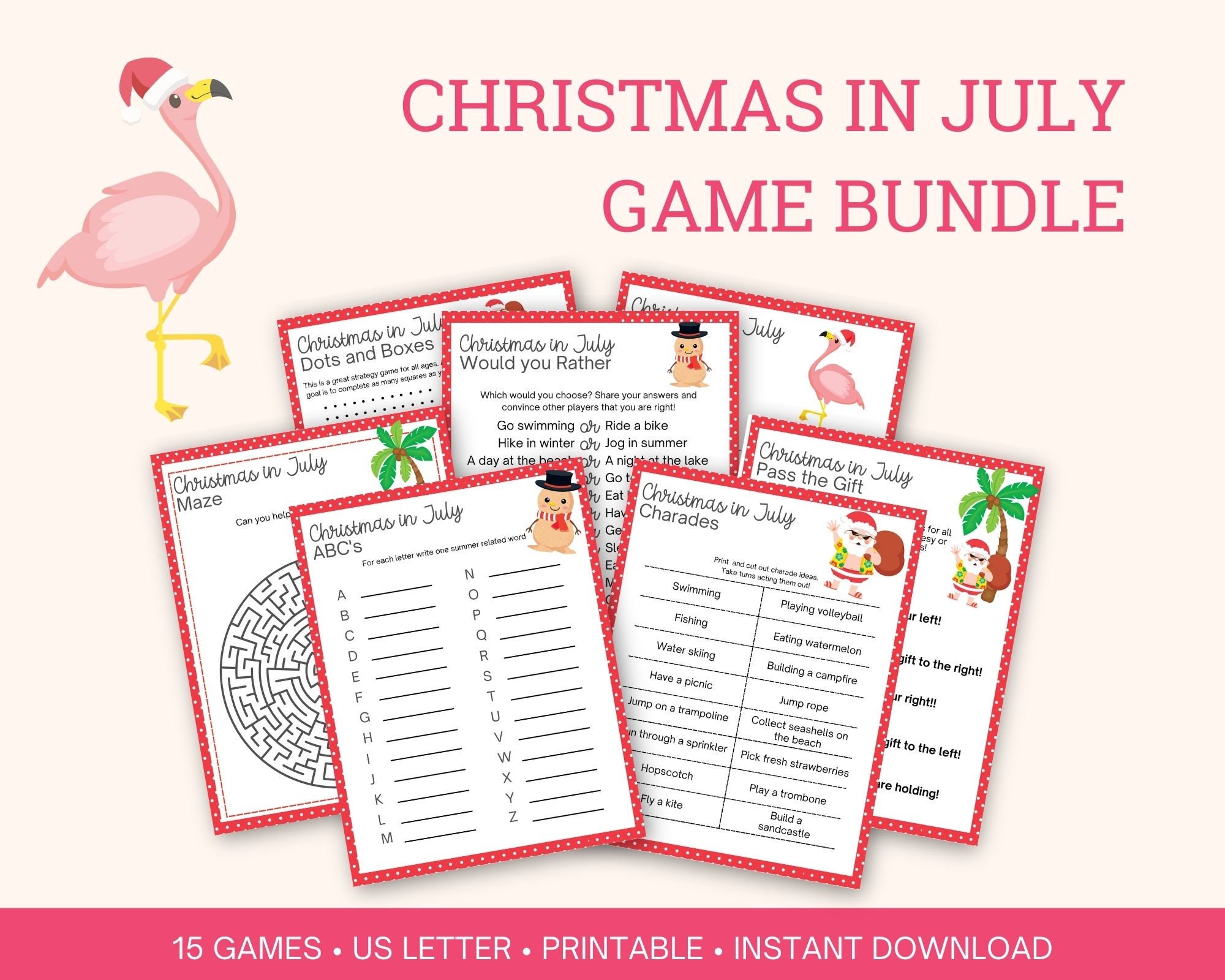 Christmas in July Printable Games, Summer Party Bundle (digital ...