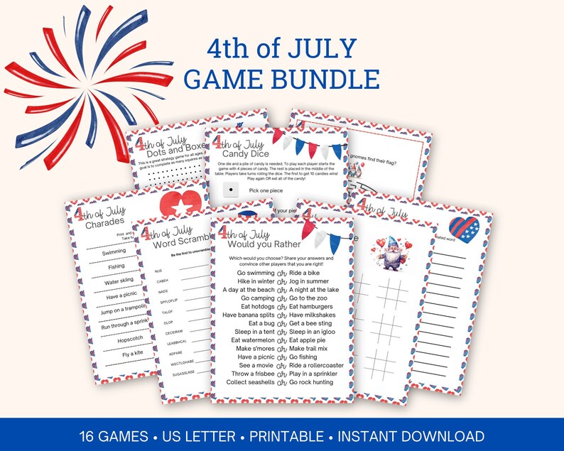 4th of July Party Games, Printable Games, Independence Day Games ...