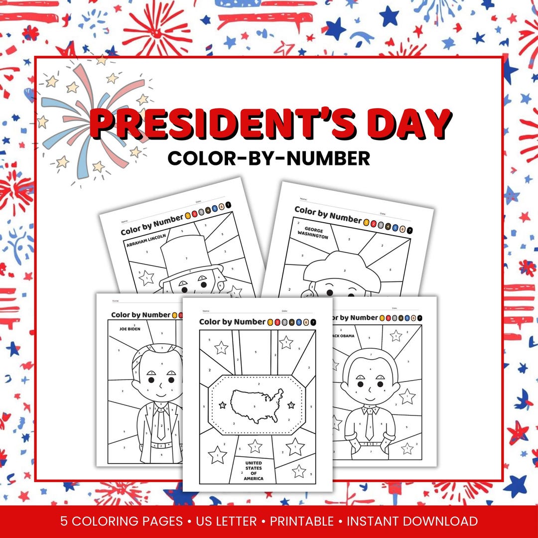 President's Day Color-by-number Activity for 5-8 Year Olds, Instant ...