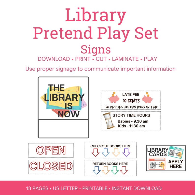 Library Printable Dramatic Play Kit for Kids, Creative Library Pretend ...