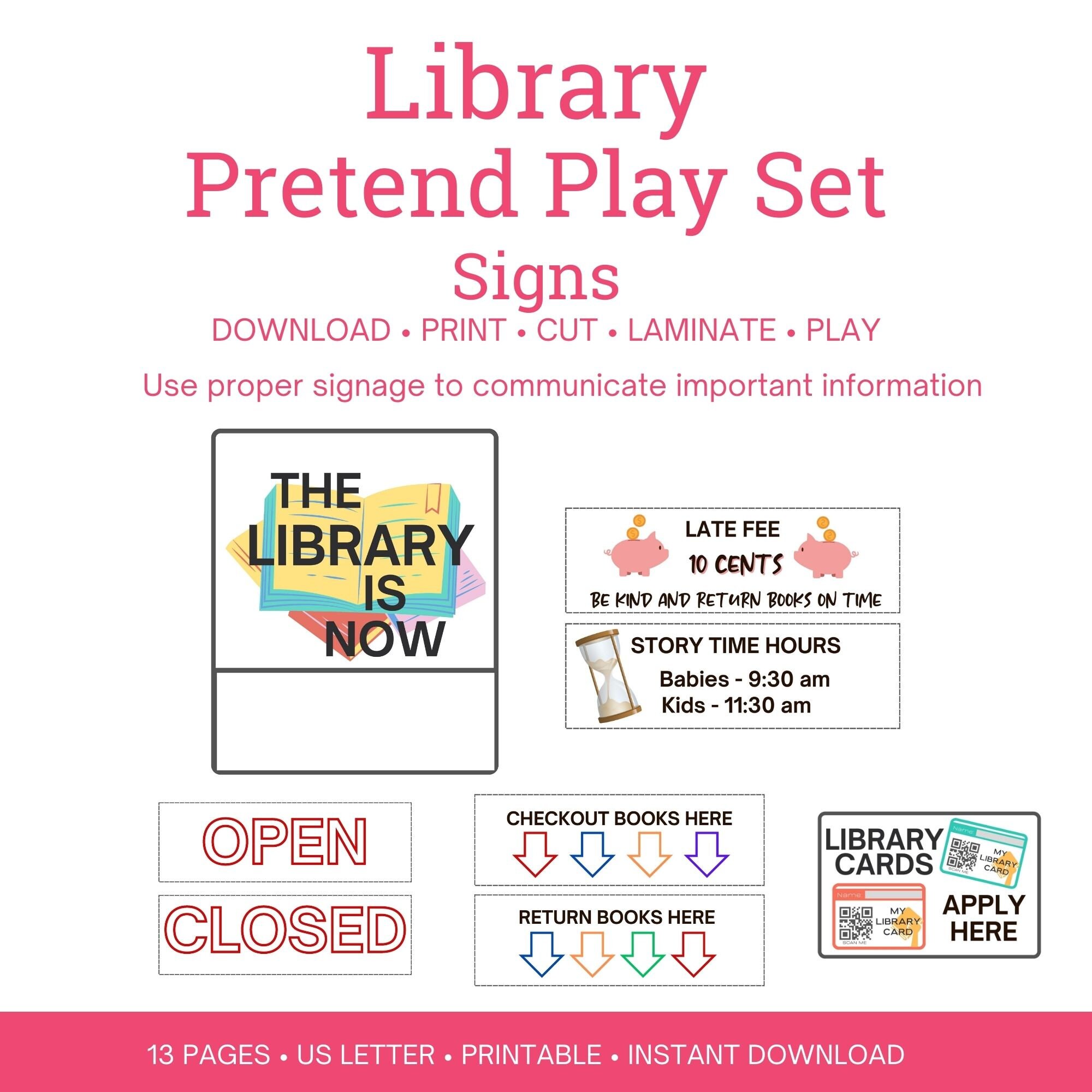 Library Printable Dramatic Play Kit for Kids, Creative Library Pretend ...