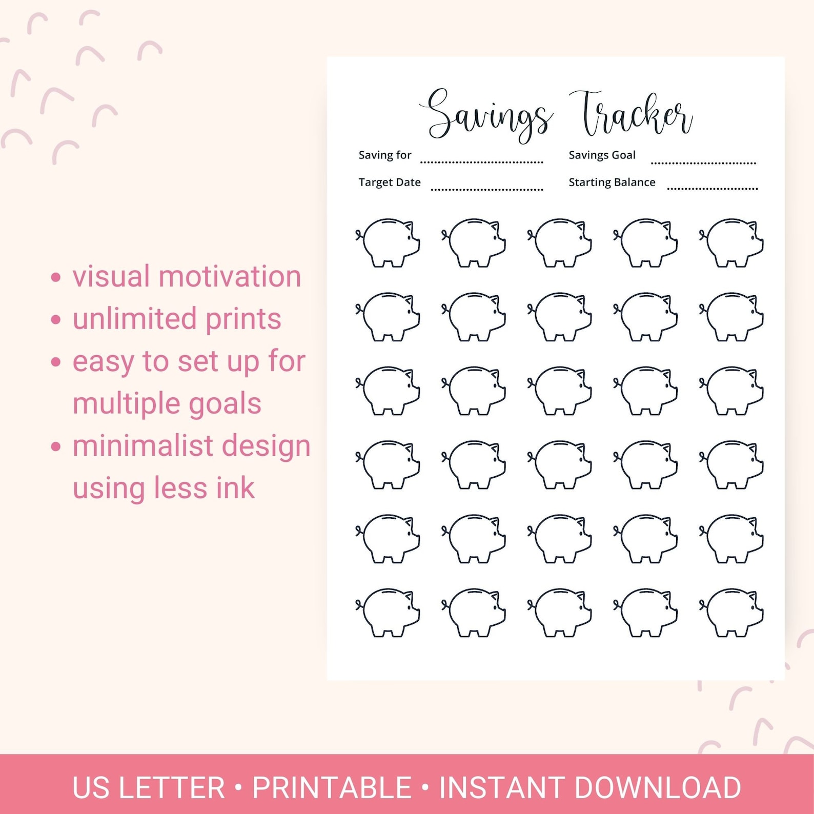 Piggy Bank Savings Tracker Printable, Kids & Adults (digital Download ...