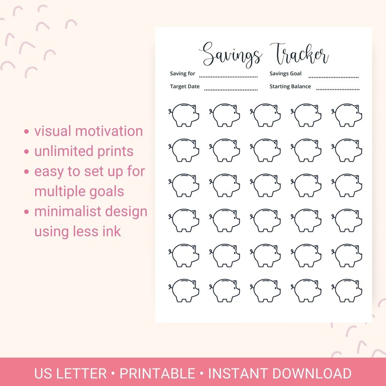 Piggy Bank Savings Tracker Printable, Kids & Adults (digital Download ...