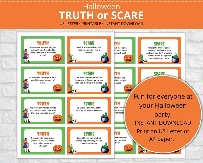 Halloween Truth or Scare Printable Party Game Halloween Party - Etsy