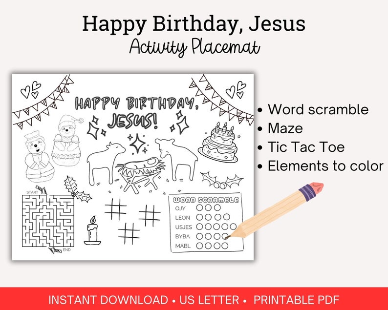 Happy Birthday Jesus Activity Sheet Printable, Jesus Printable Craft ...