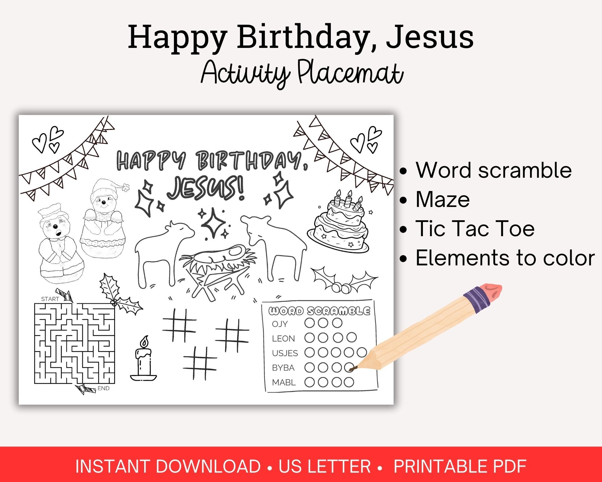 Happy Birthday Jesus Activity Sheet Printable, Jesus Printable Craft ...