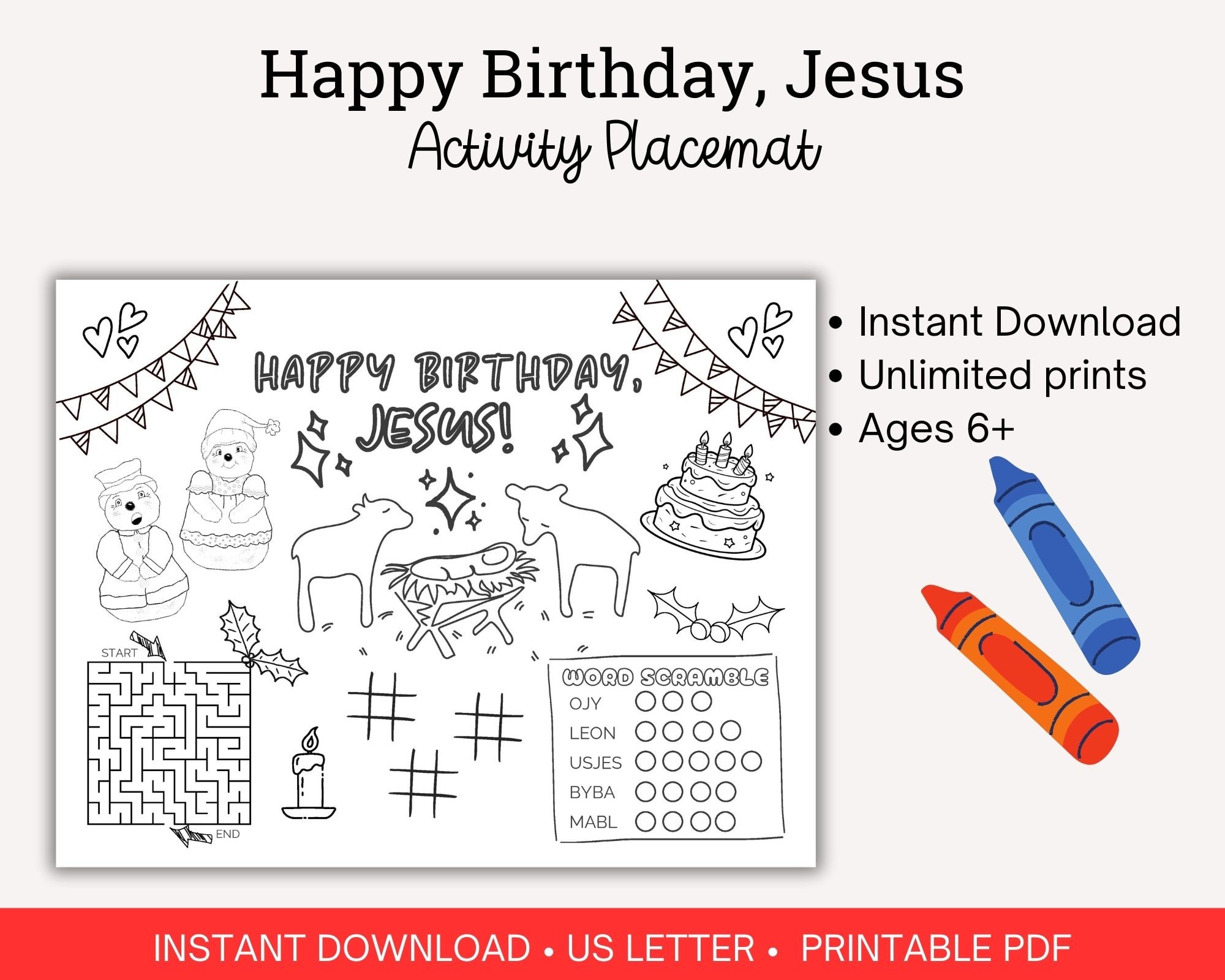 Happy Birthday Jesus Activity Sheet Printable, Jesus Printable Craft ...