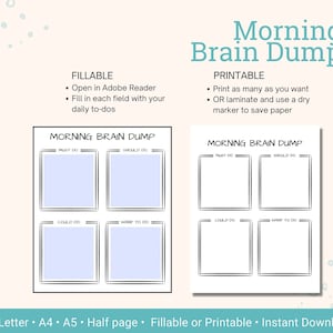 Morning Brain Dump, Fillable or Printable, Productivity Planner, ADHD ...