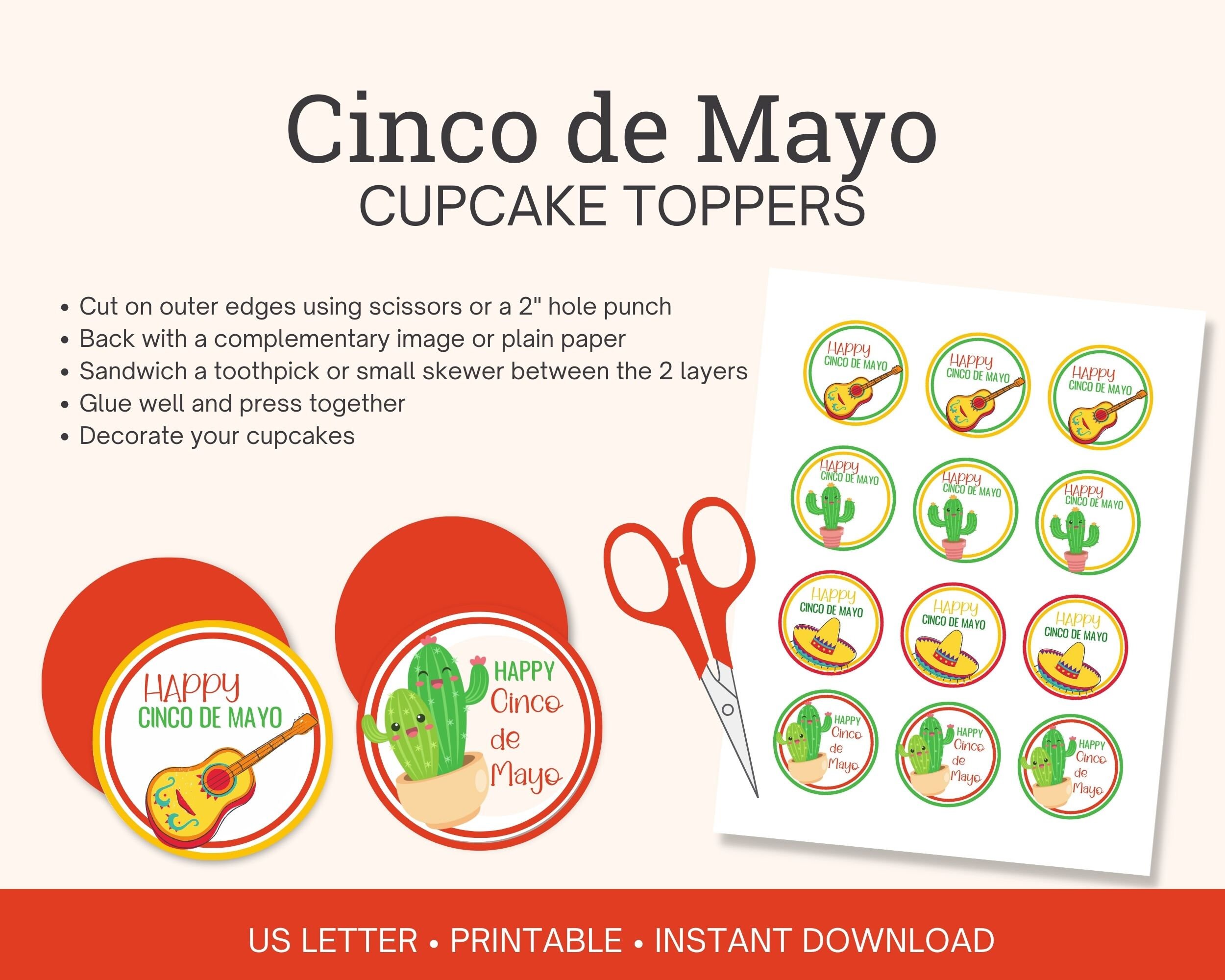 Mexican Cinco De Mayo Printable 2 Cupcake Toppers, Cookie Tags or Party ...