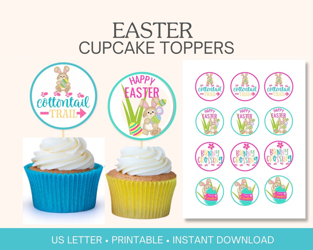 Easter Bunny Cupcake Toppers Printable, Easter Brunch Printable Cupcake ...