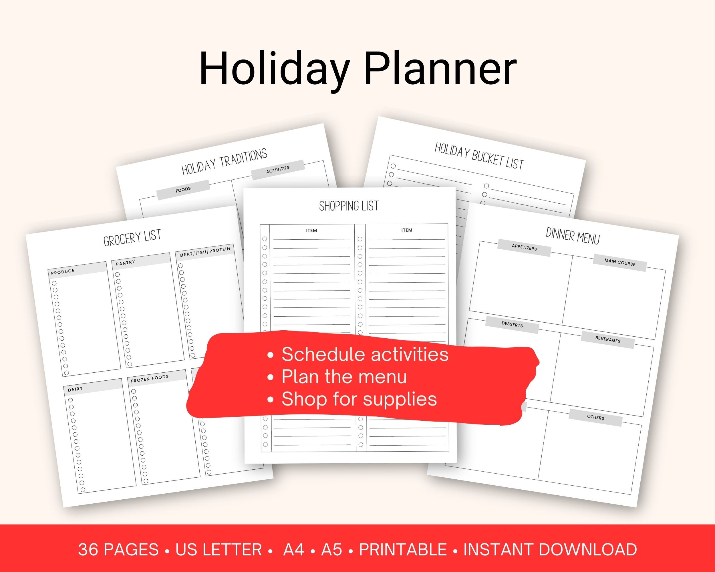Holiday Planner Printable, Christmas Planner, Meal Planner, Holiday ...