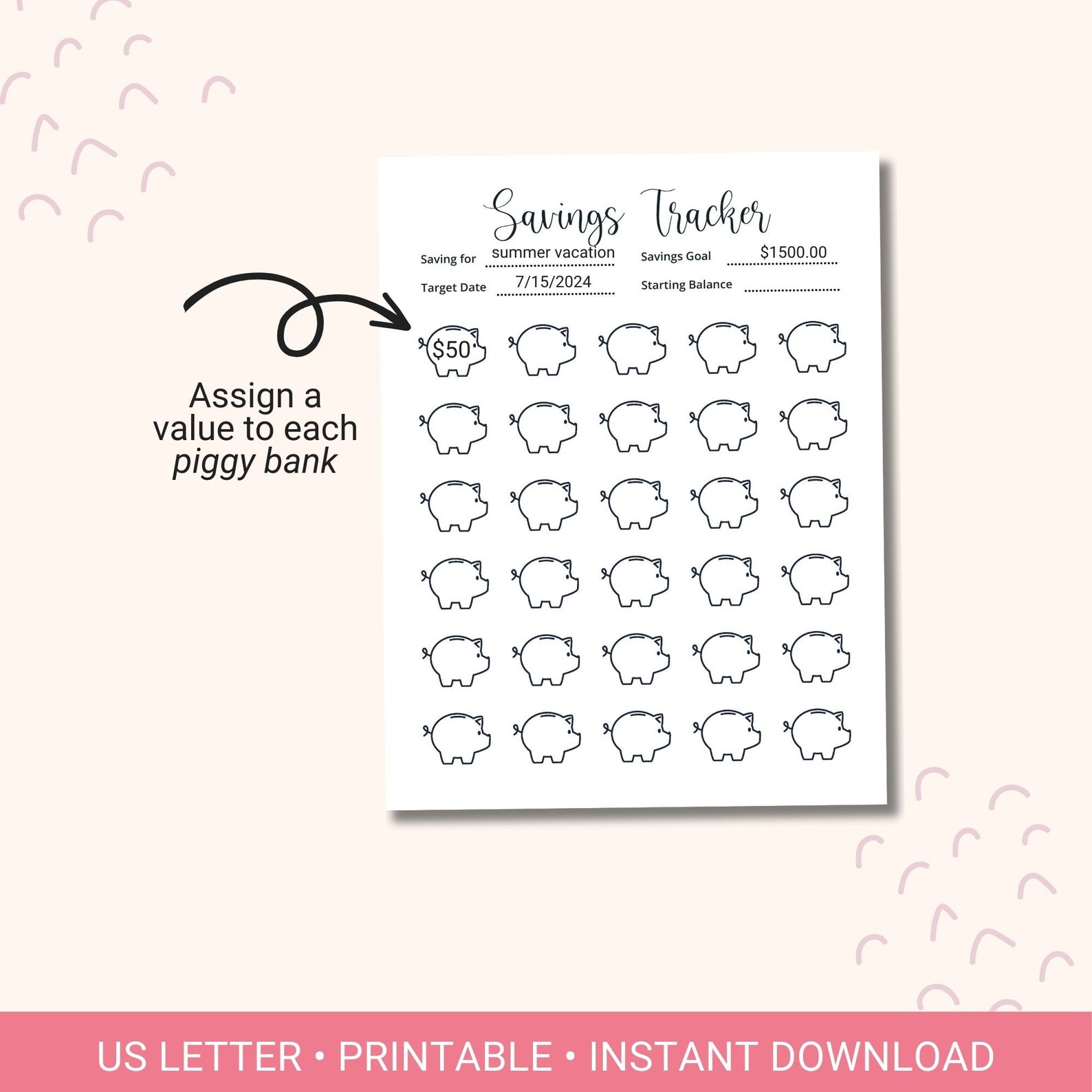 Piggy Bank Savings Tracker Printable, Kids & Adults (digital Download ...