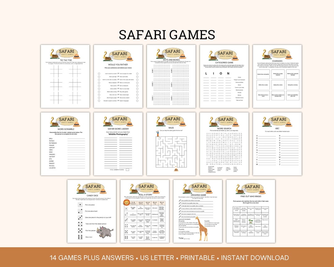 Safari or Jungle-themed Birthday Printable Games Suitable for 9-12 Year ...