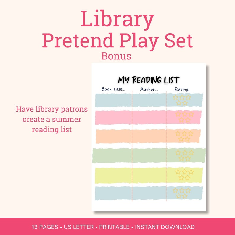 Library Printable Dramatic Play Kit for Kids, Creative Library Pretend ...