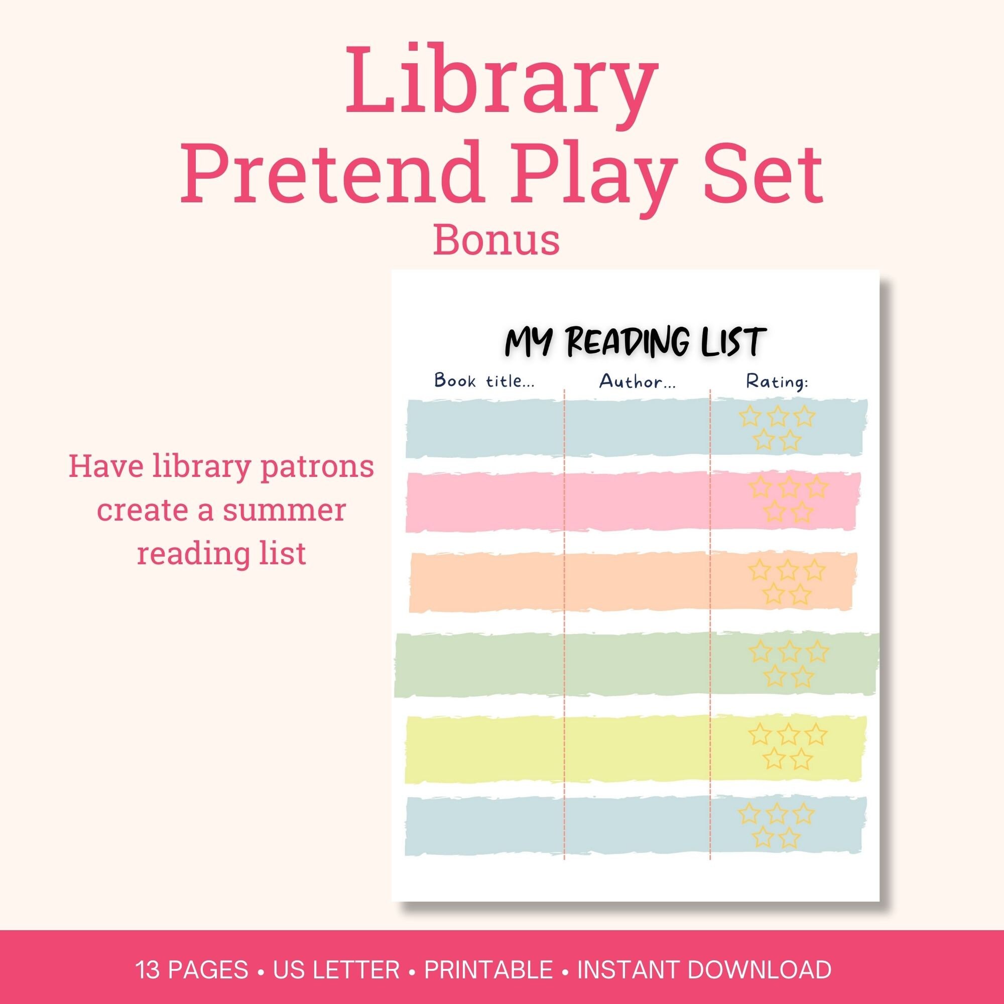 Library Printable Dramatic Play Kit for Kids, Creative Library Pretend ...