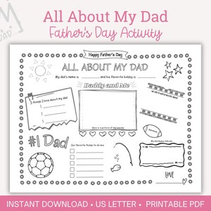 All About My Dad Printable Activity Sheet, Coloring and Fill-in-the ...