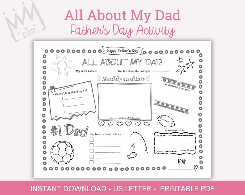 All About My Dad Printable Activity Sheet, Coloring and Fill-in-the ...