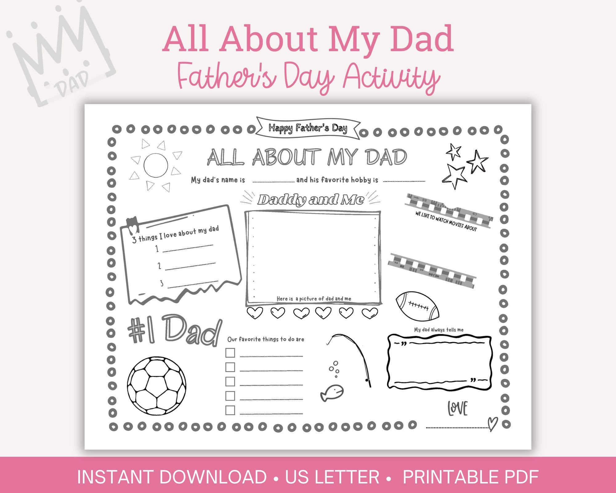 All About My Dad Printable Activity Sheet, Coloring and Fill-in-the ...