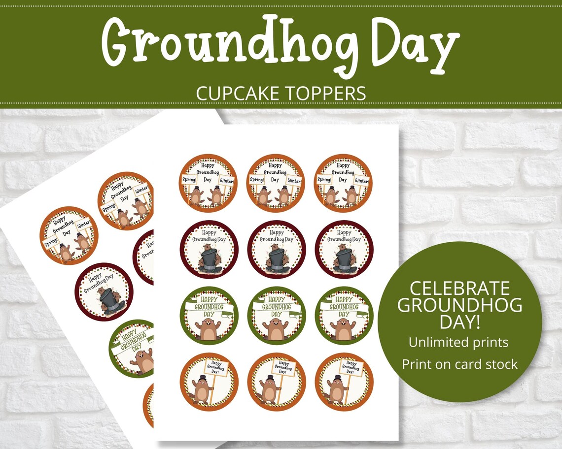 Groundhog Day Printable Cupcake Toppers, Party Favor Tags, Cookie Bag ...